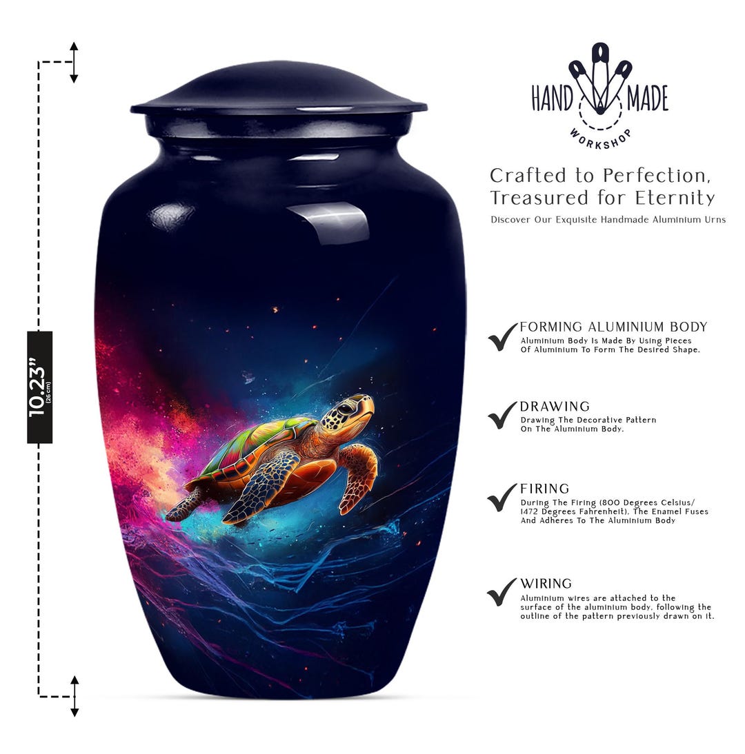 Sea Turtle Funeral Urn, Large 10 Inch Cremation Urn for Ashes With ...