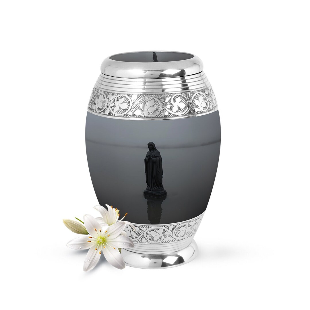 Elegant Hand-carved Mother Marry Aluminum Urn for Ashes With Floral ...