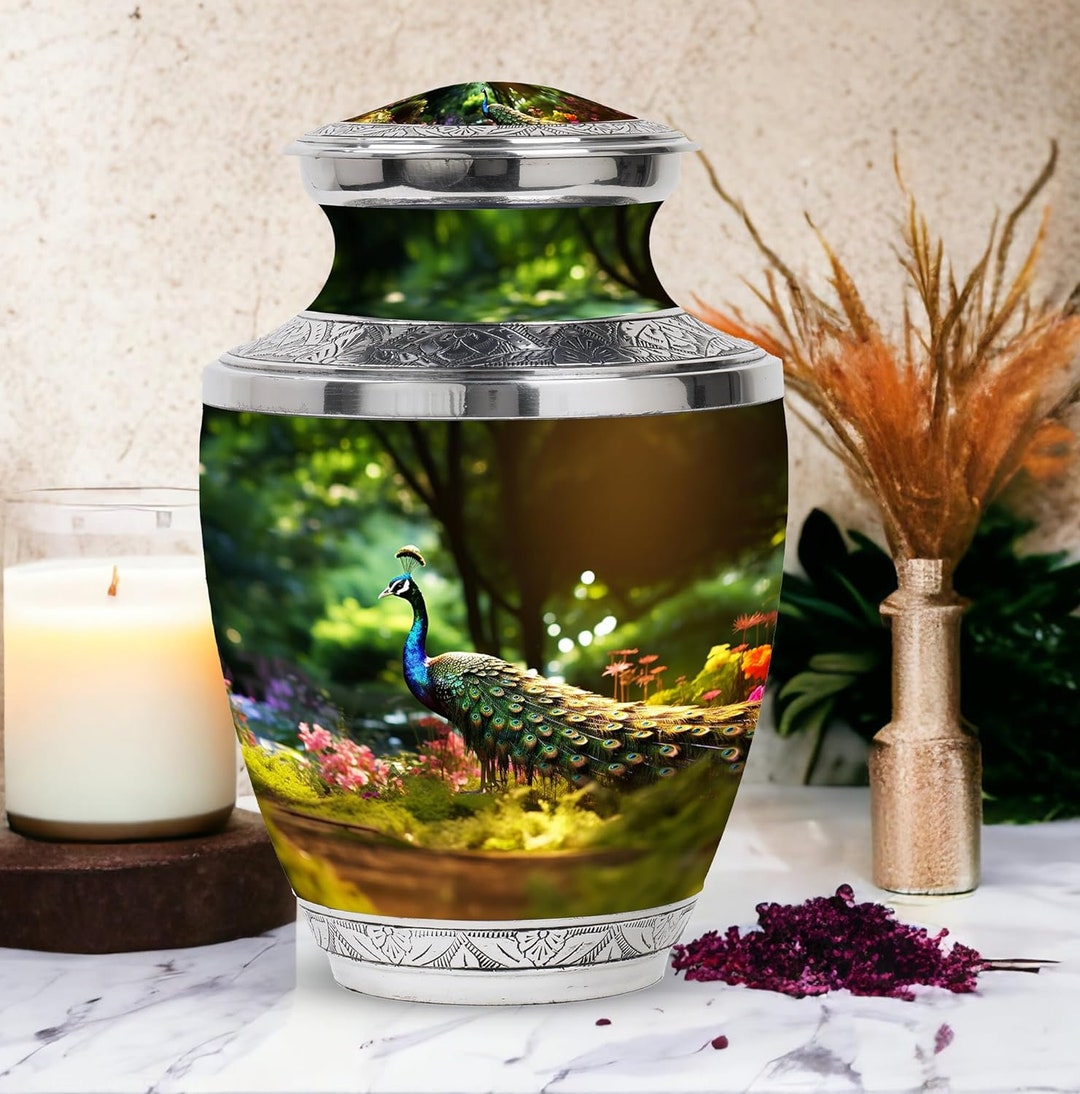 Colorful Peacock Urn for Human Ashes, Decorative Keepsake Urn ...