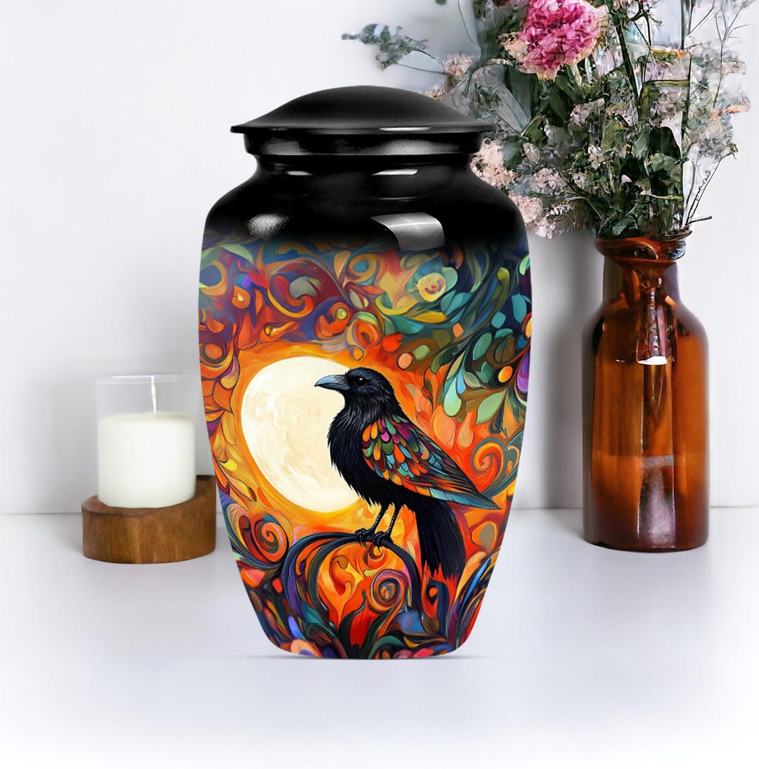 Raven Urn for Human Ashes, Decorative Cremation Urn, Memorial Urn for ...