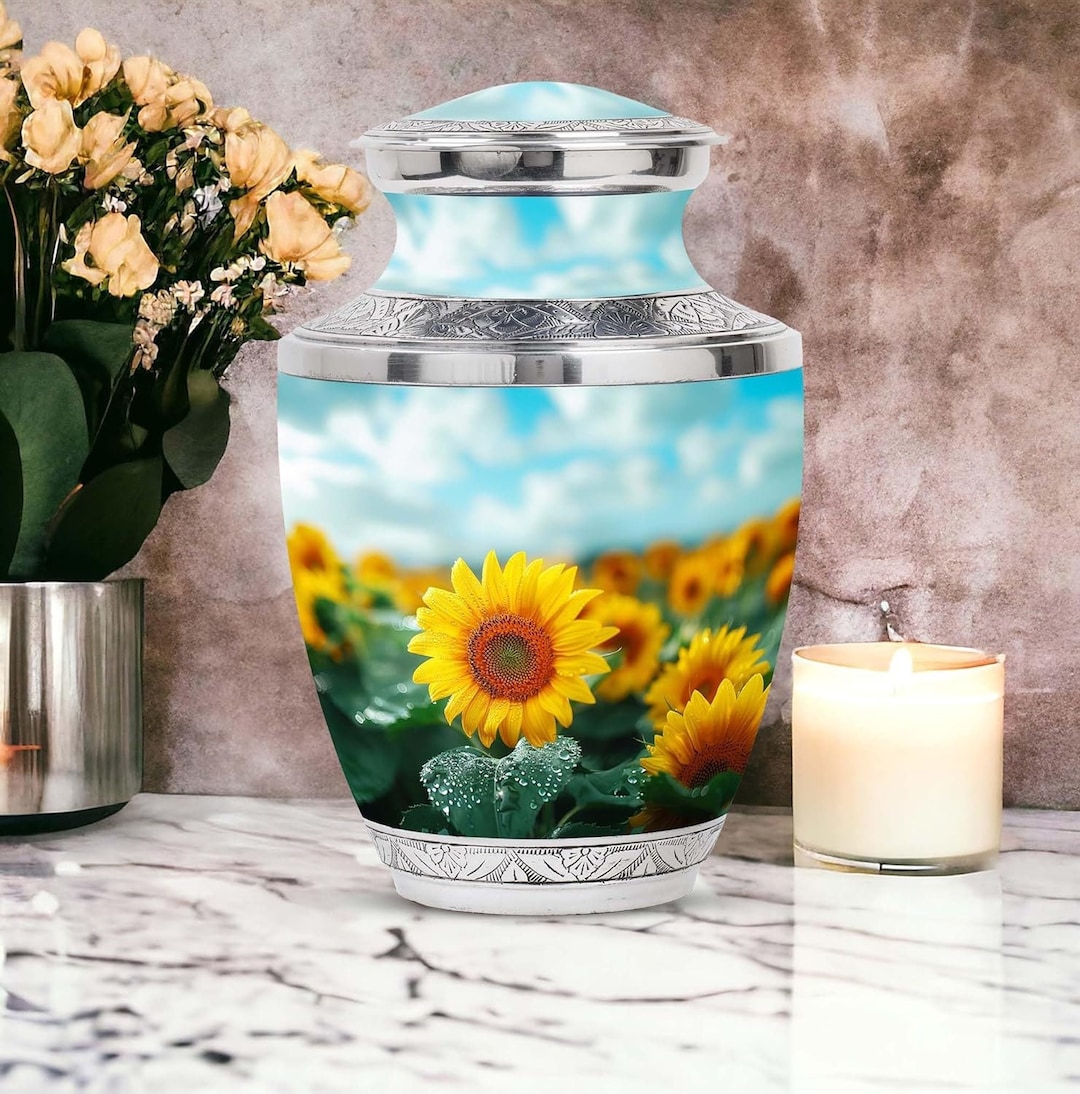 Sunny Sunflower Morning - Memorial Urn for Human Ashes, Decorative ...