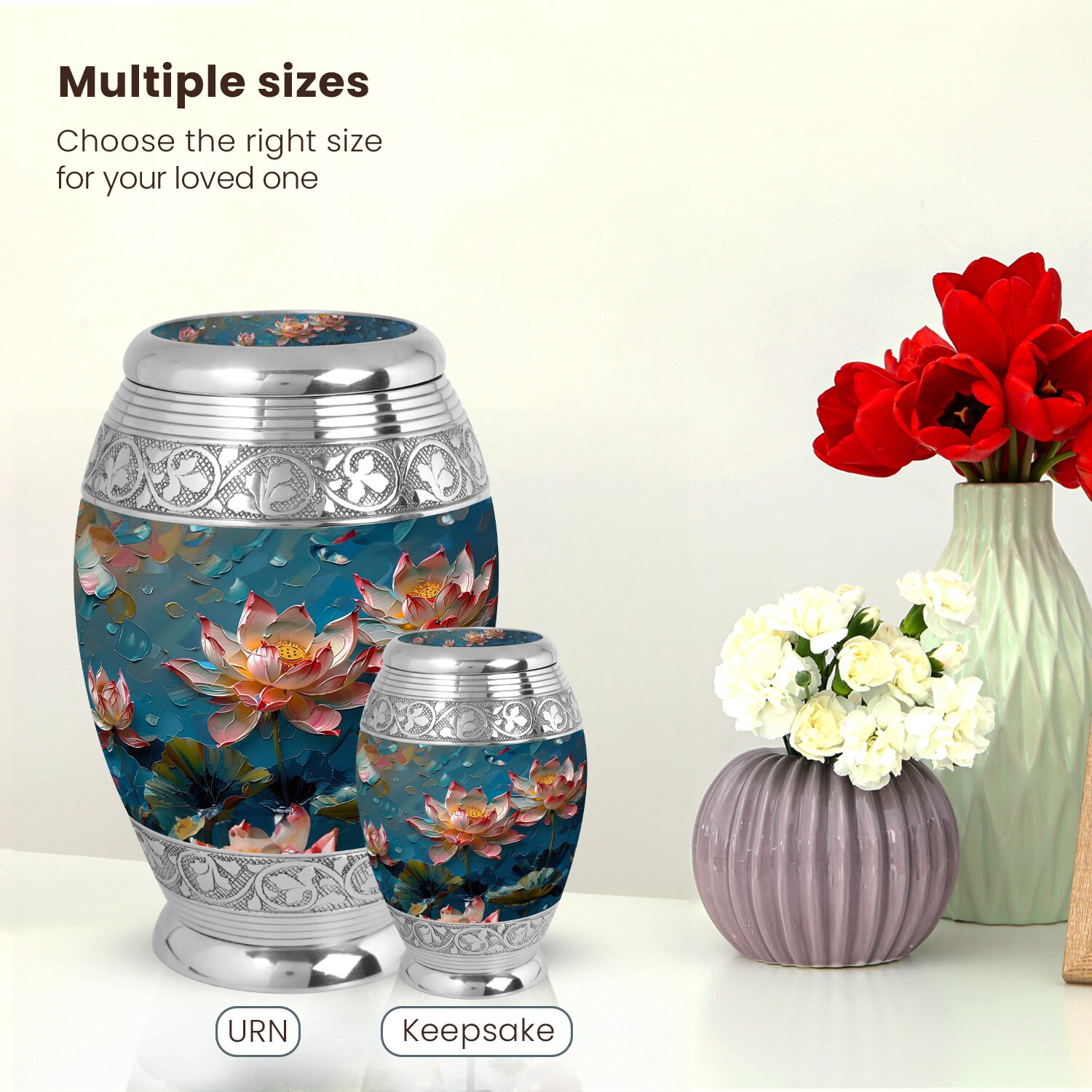 Decorative Silver Urn With Lotus Flowers Design Urn, Artistic ...