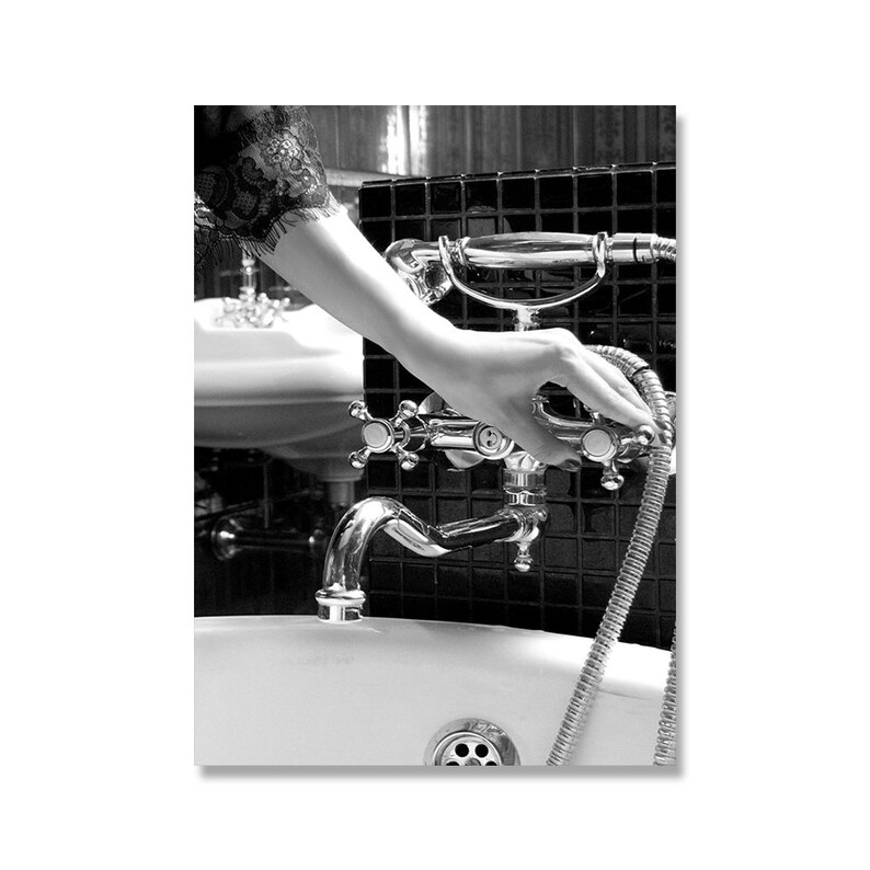 Vintage Black and White Canvas Poster, B&W Art Print, Old Bathtub ...