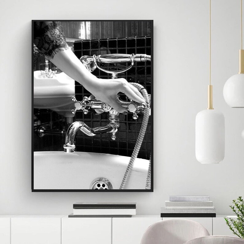Vintage Black and White Canvas Poster, B&W Art Print, Old Bathtub ...