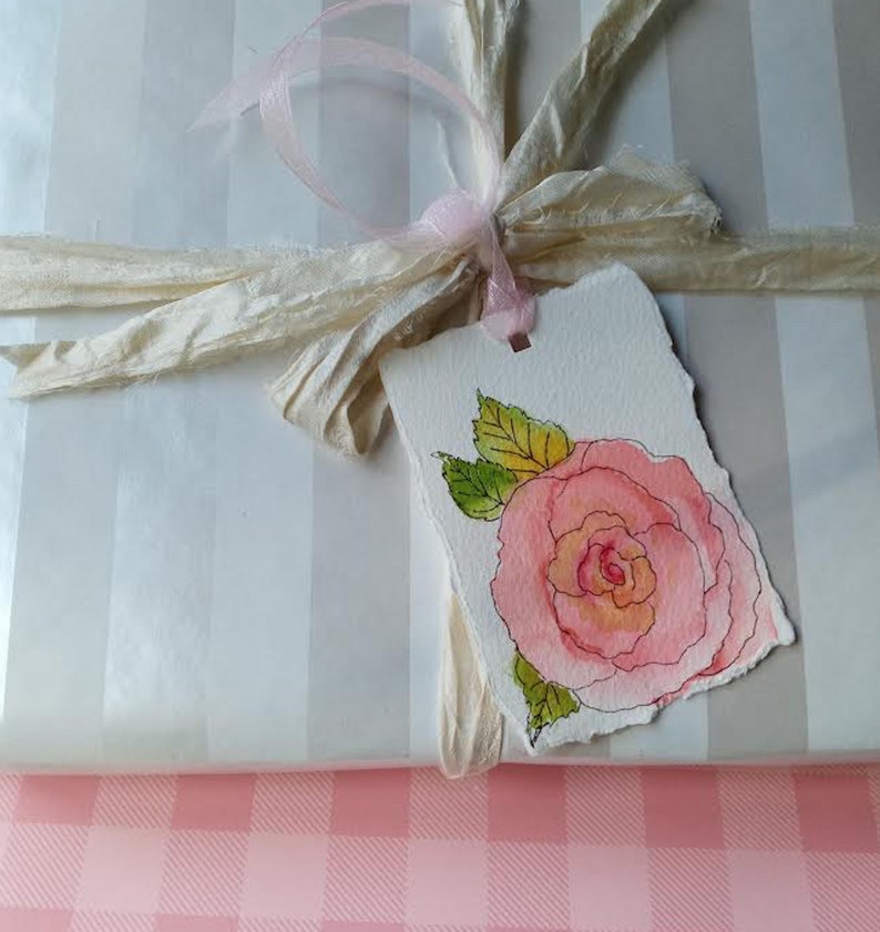 Original Watercolor Gift Tags, Set of 4, Hand Painted Pink Roses With ...