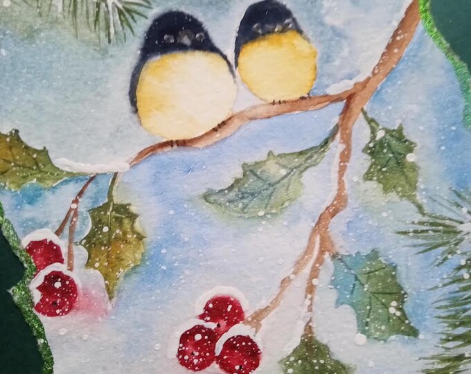 Hand Painted Watercolor Winter Birds Card: Christmas or Birthday (A7 ...
