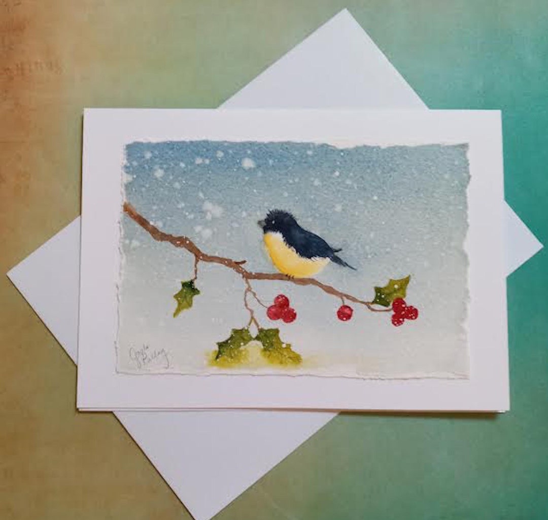 Hand Painted Chic-a-dee Junko Bird Original Watercolor A7 (5" X 7 ...