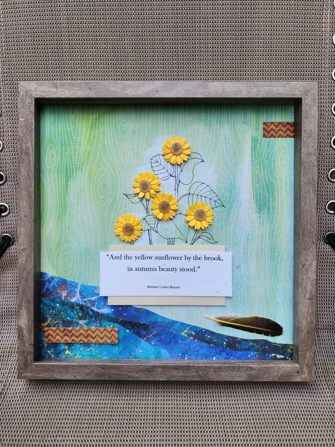 Sunflower Shadow Box With Feather - Etsy