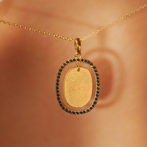 Personalized 18K Gold Plated Fingerprint Necklace Black CZ Stones ...