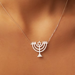 18K Gold Plated 7 Candles Menorah Necklace 925 Sterling Silver | Dainty ...