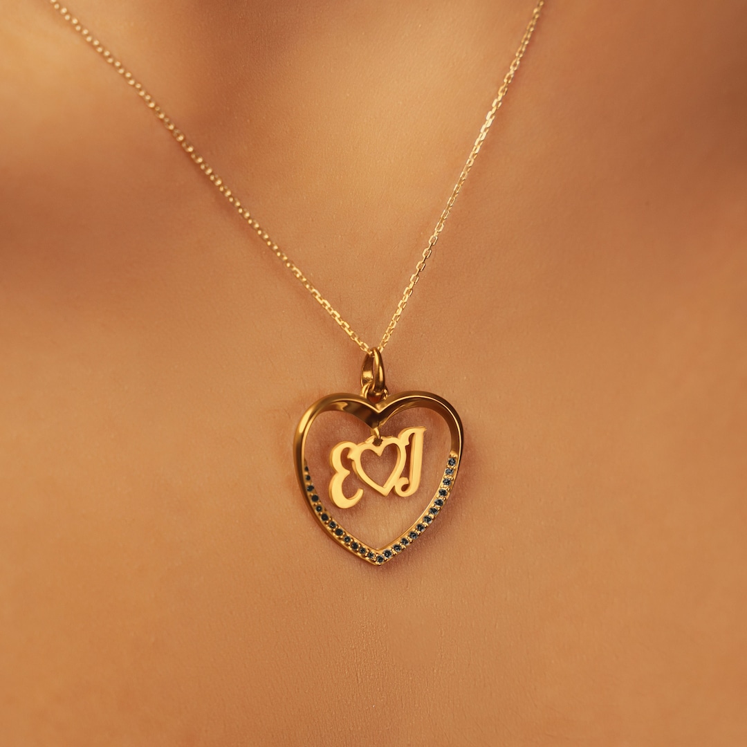Personalized 18K Gold Plated Heart Necklace: Sterling Silver Initial ...