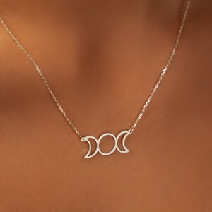 18K Gold Plated Triple Moon Goddess Necklace: Sterling Silver Wiccan ...