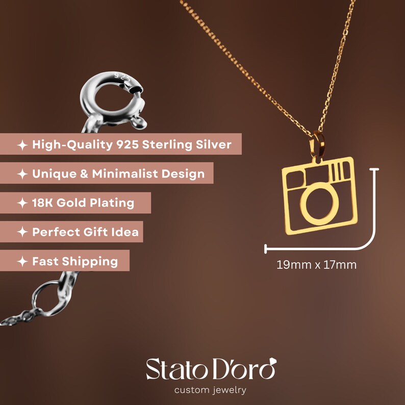 18K Gold Plated Camera Necklace: Sterling Silver Dainty Charm - Etsy