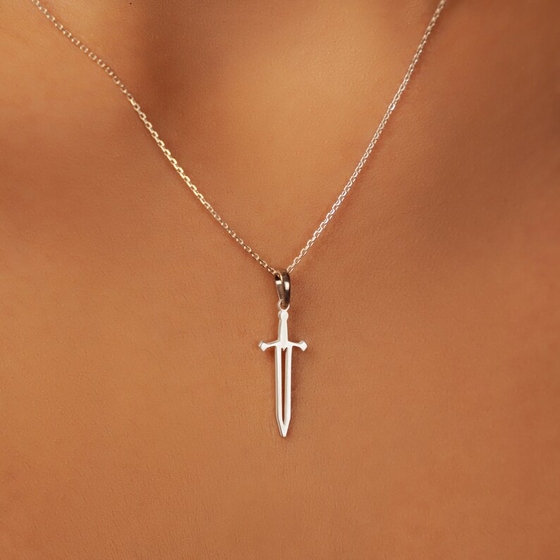 Sterling Silver Knight Sword Necklace: 18K Gold Plated Charm, Dainty ...