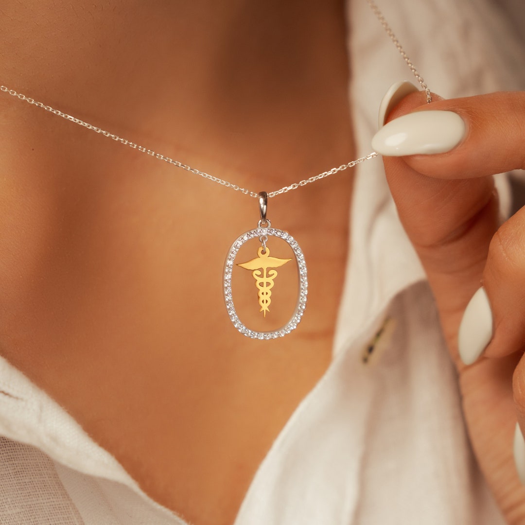 18K Gold Plated Doctor Pendant With CZ Stones Sterling Silver | Dainty ...