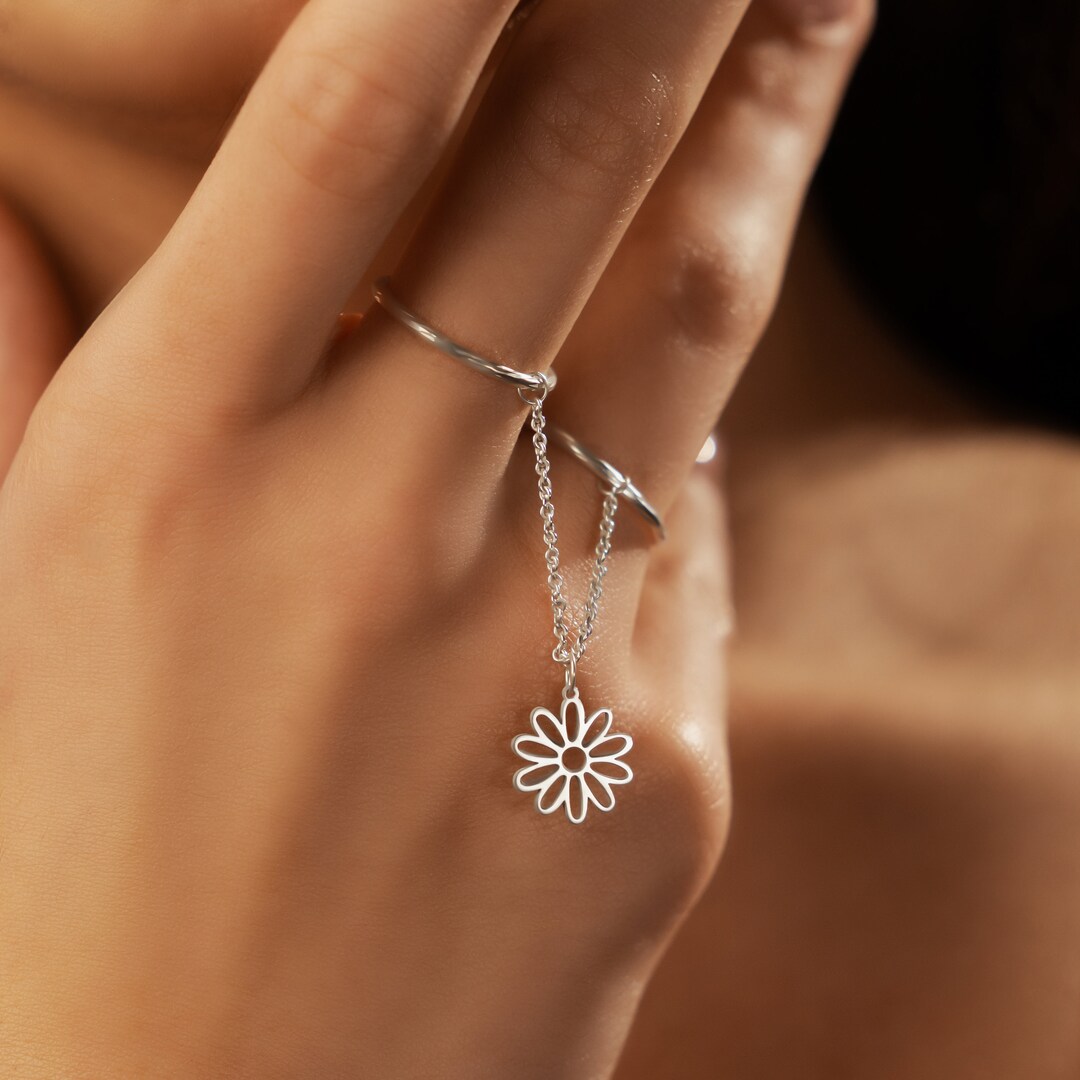 925 Sterling Silver 18K Gold Plated Dainty Double Round Finger Chain ...