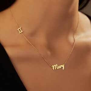 Personalized 925 Sterling Silver 18K Gold Plated Sideway Zodiac Sign ...