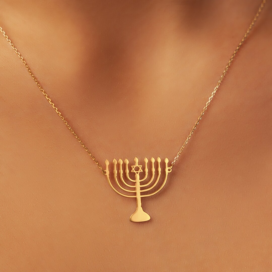 18K Gold Plated Hanukkah Menorah Necklace 925 Sterling Silver | Dainty ...