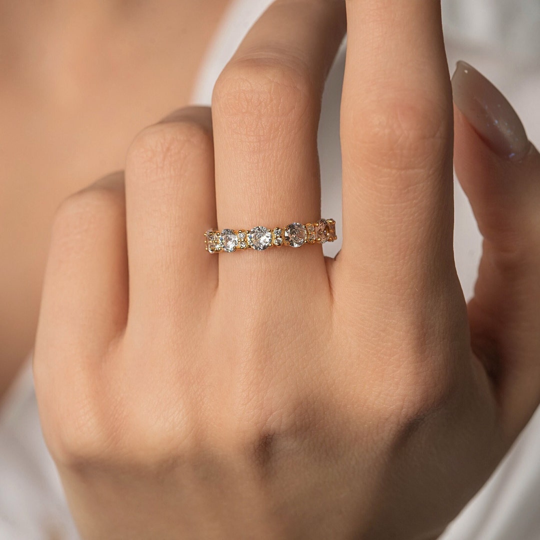 Stackable Pave Multi Stones CZ Minimalist Ring - Etsy