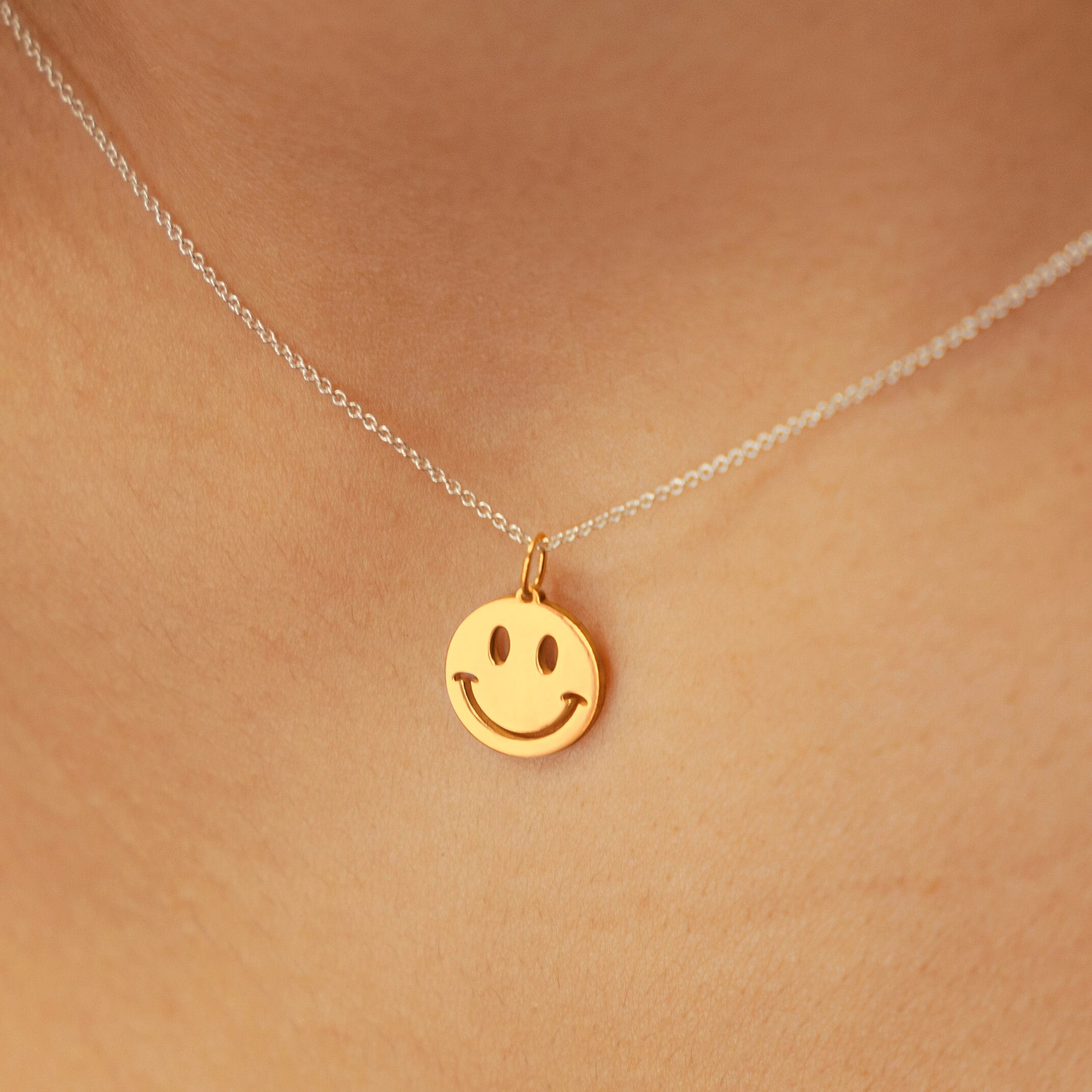 Sterling Silver Smiley Face Pendant Necklace: Happy Charm Jewelry - Etsy