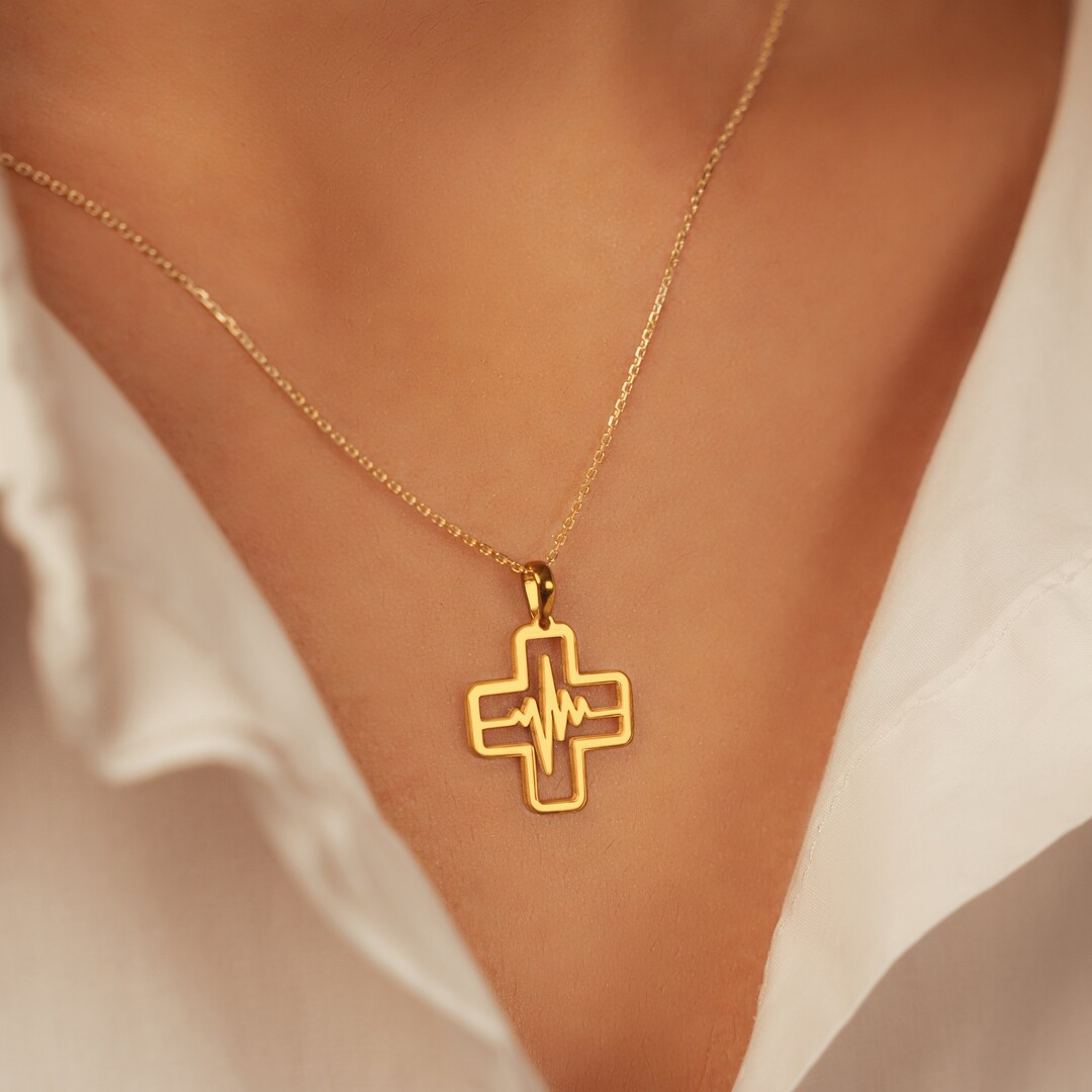 18K Gold Plated Doctor Necklace Sterling Silver | Dainty Pharmacy Charm ...