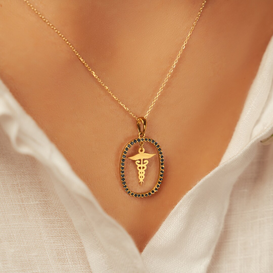 18K Gold Plated Doctor Pendant Black CZ Stones Sterling Silver | Dainty ...