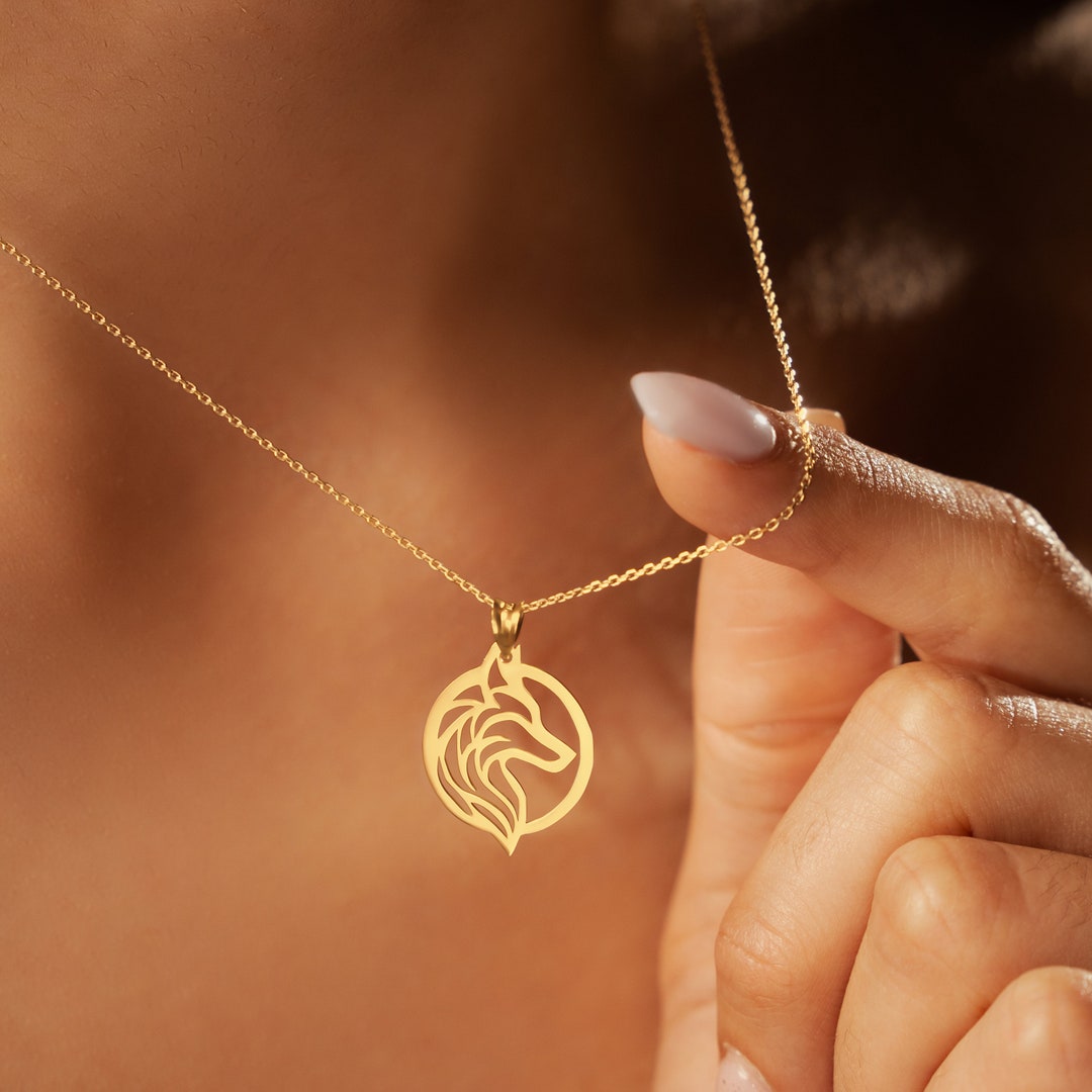 18K Gold Plated Sterling Silver Wolf Pendant Necklace | Dainty Wolf ...