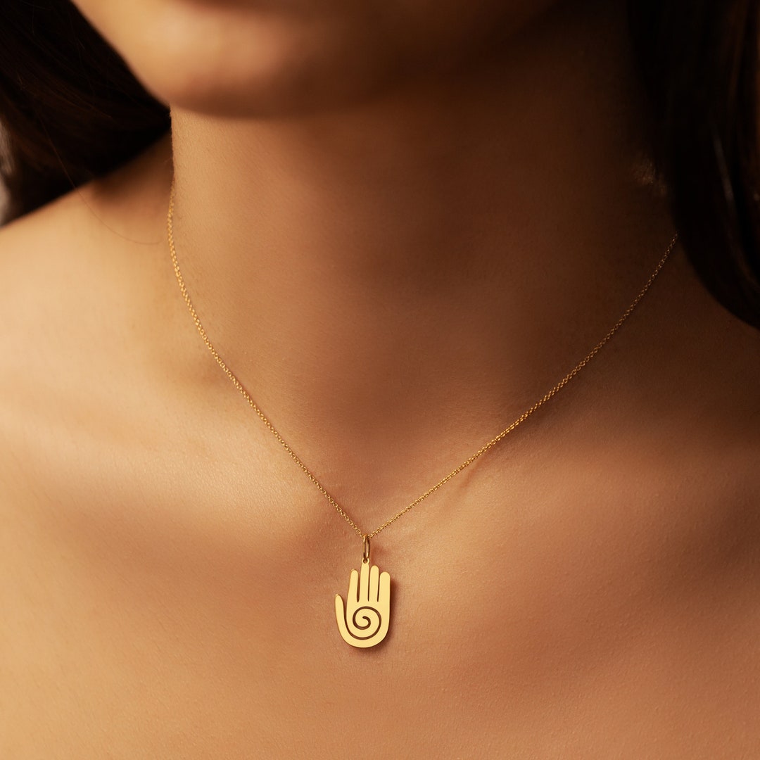 Healing Hand Pendant Necklace 18k Gold Filled Charm Hand of God Jewelry ...