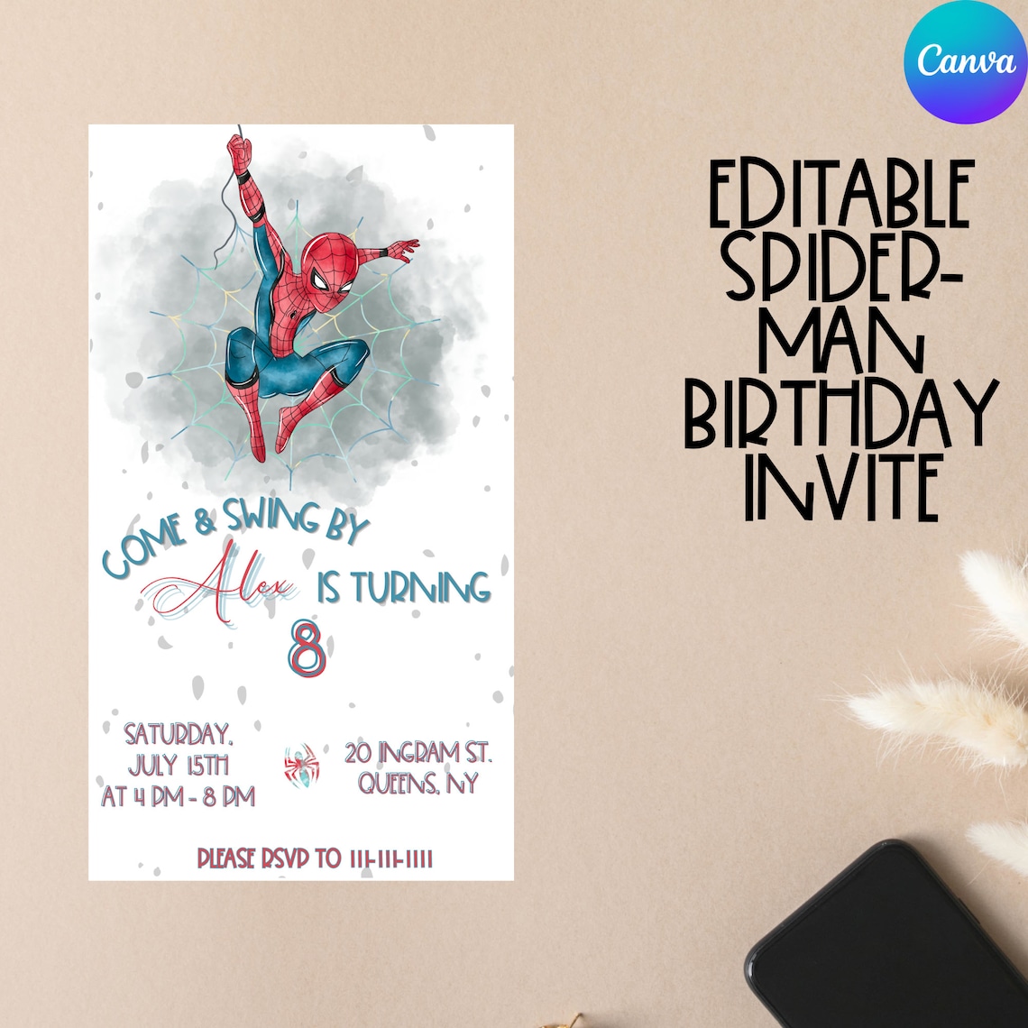 Editable Spider-man Birthday Invite, Invitation Template, Printable ...