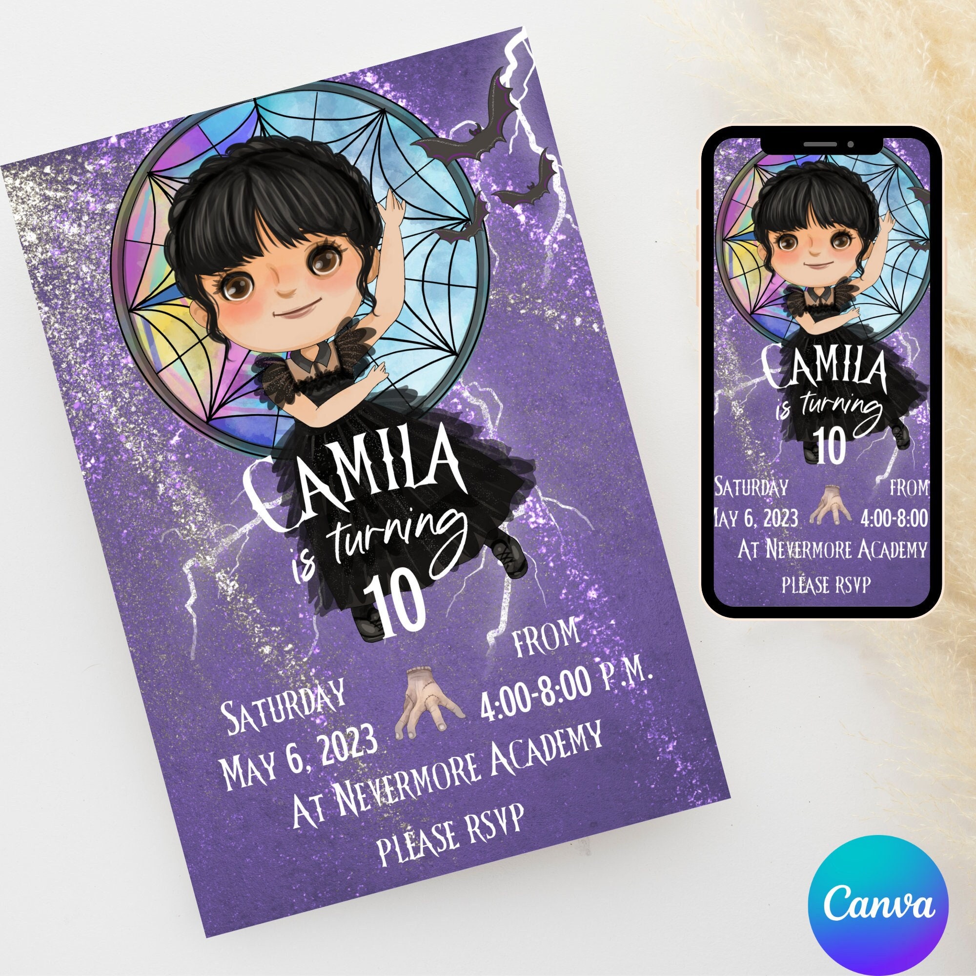 Editable Wednesday Addams Birthday Invitation: Printable Wednesday ...