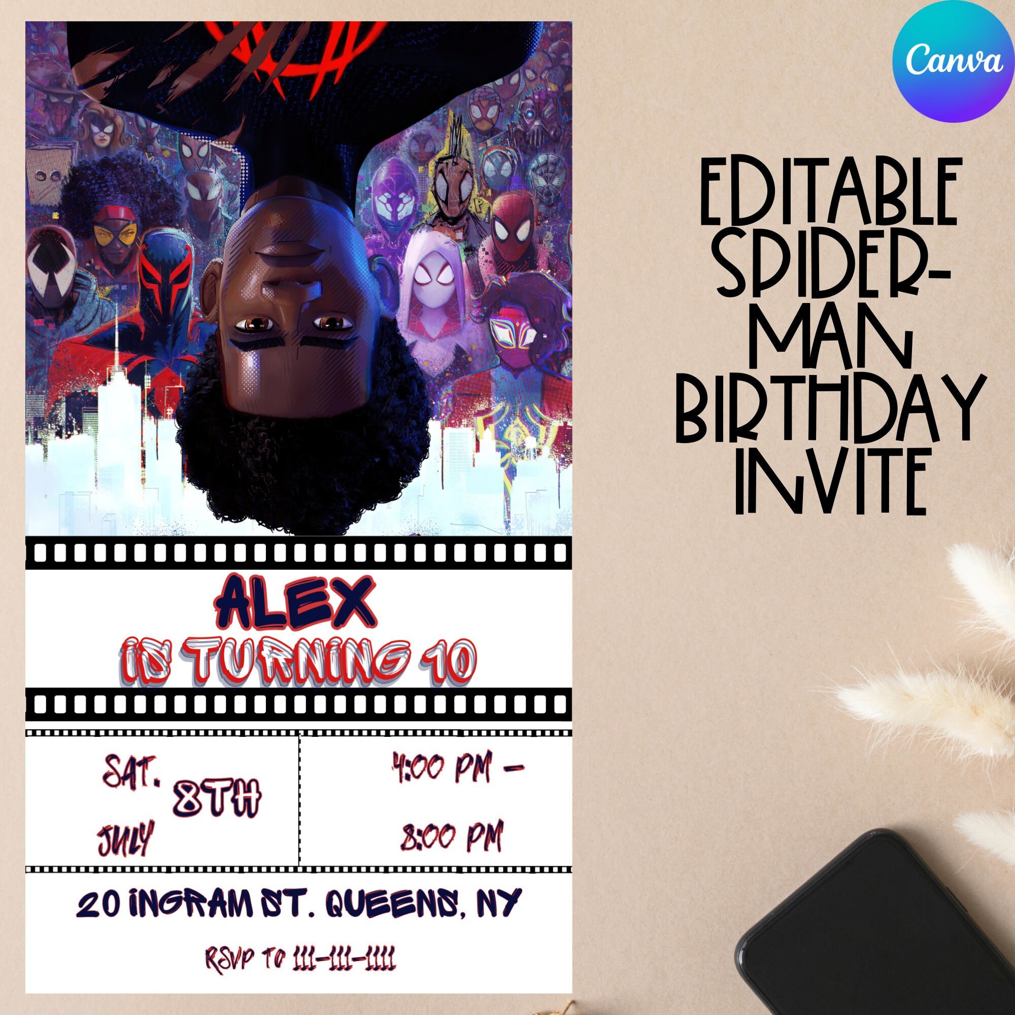 Editable Spider-man Birthday Invite, Invitation Template, Printable ...