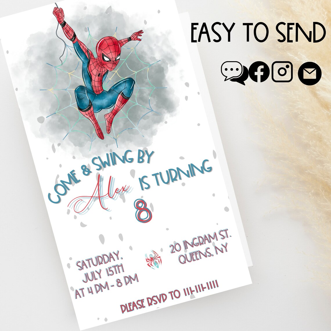 Editable Spider-man Birthday Invite, Invitation Template, Printable ...