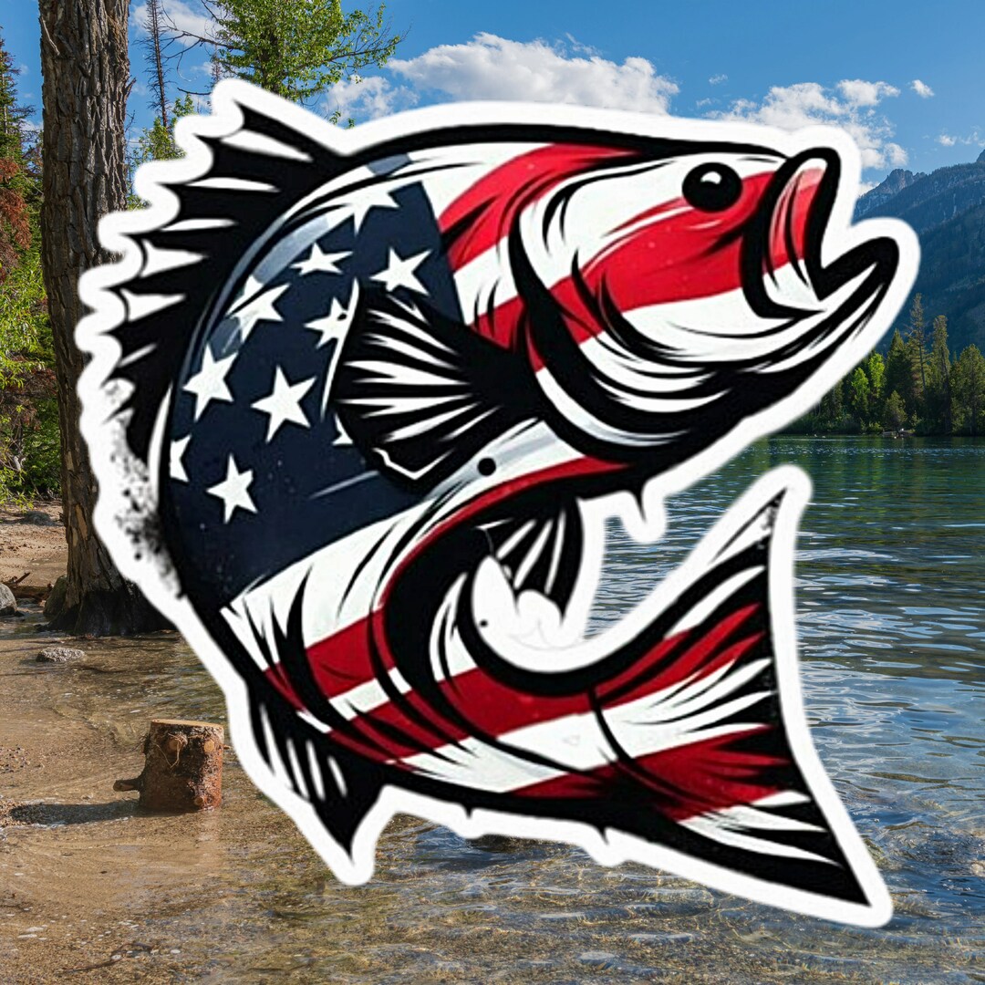 Bass Fishing American Flag Waterproof Sticker/decal for Window Water ...