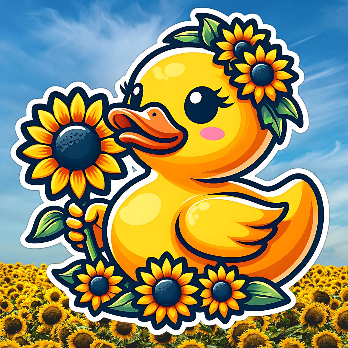 Sunflower Rubber Duck Vinyl Window Sticker Cute Sunflower Duck Decal ...