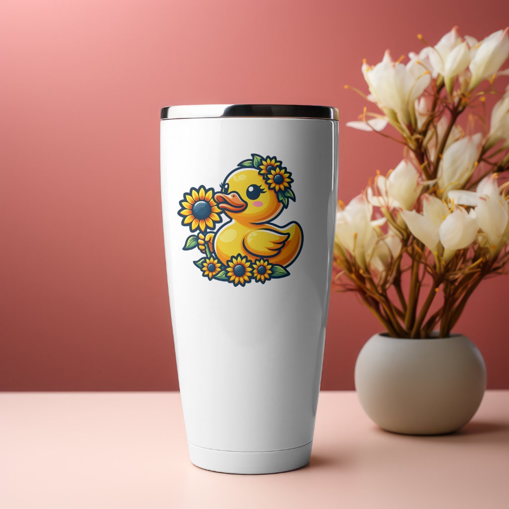 Sunflower Rubber Duck Vinyl Window Sticker Cute Sunflower Duck Decal ...