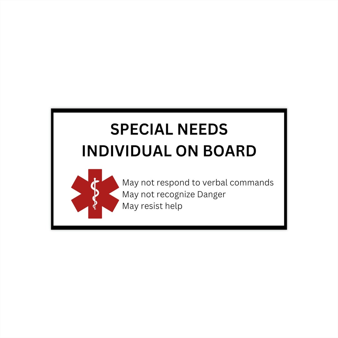 Special Needs Individual on Board Bumper Sticker for Car Truck SUV; Non ...