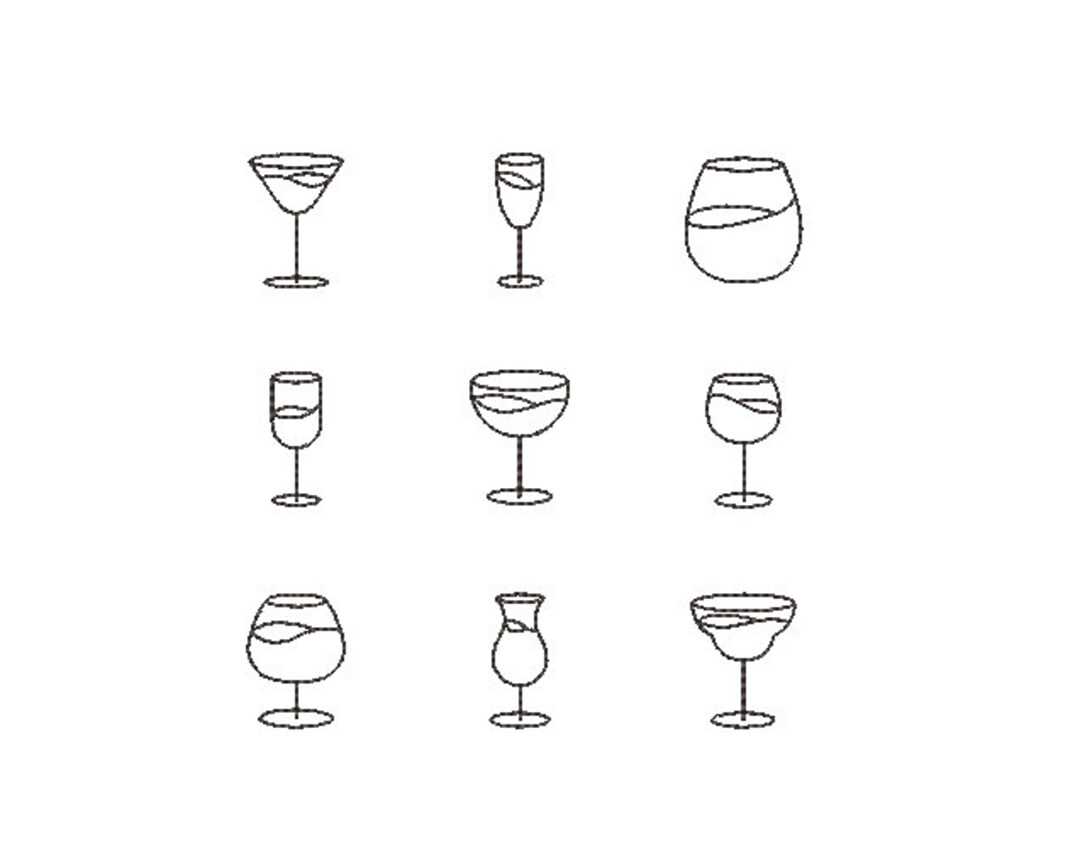 Alcohol Glasses Embroidery Machine File Wine Prosecco Cocktail Line Art ...