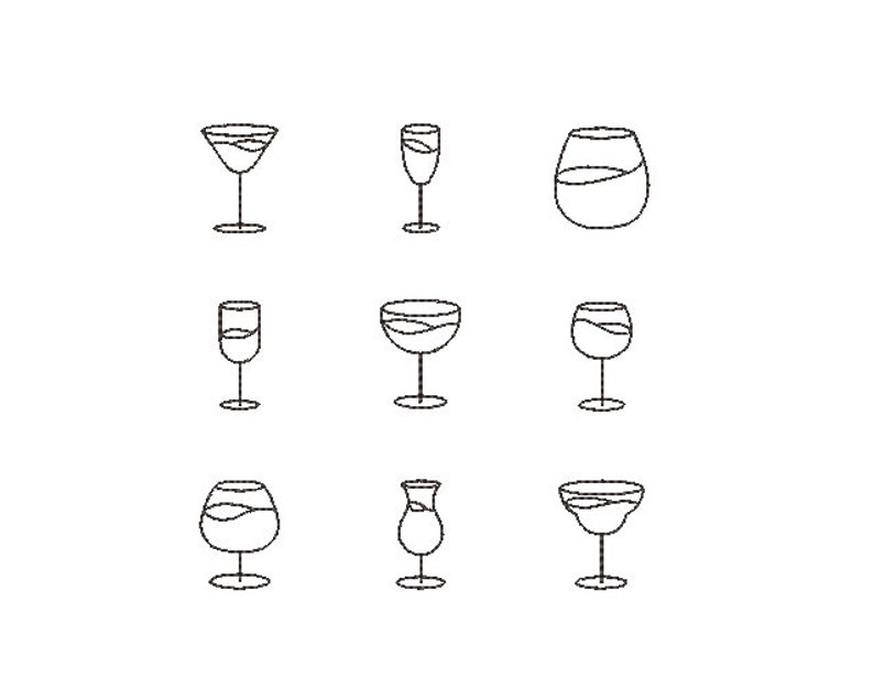 Alcohol Glasses Embroidery Machine File Wine Prosecco Cocktail Line Art ...