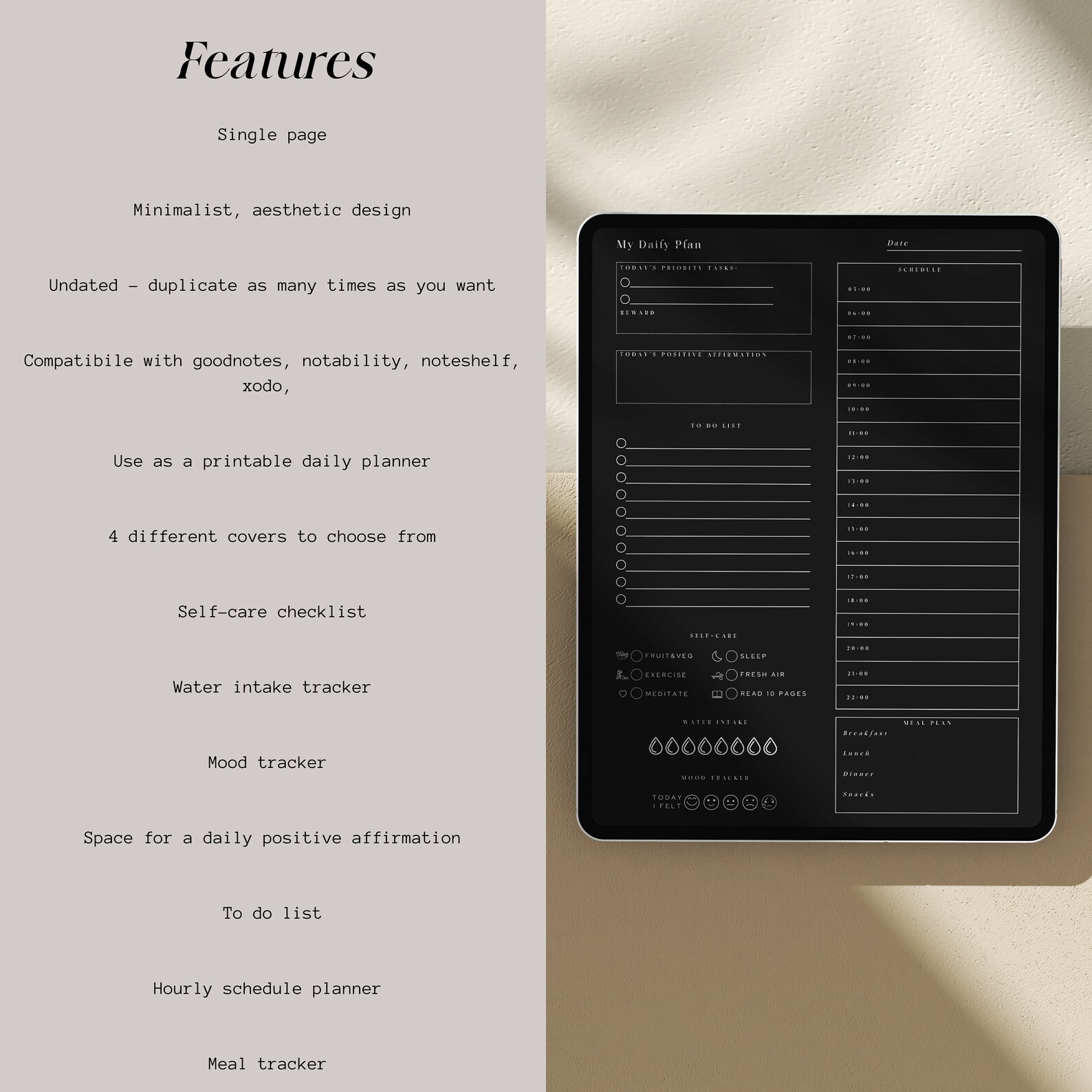 2023 Dark Mode Digital Planner, Minimalist Undated Printable Daily ...