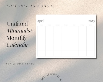 Blank Monthly Calendar Printable | Digital Calendar | A4/a3/letter ...