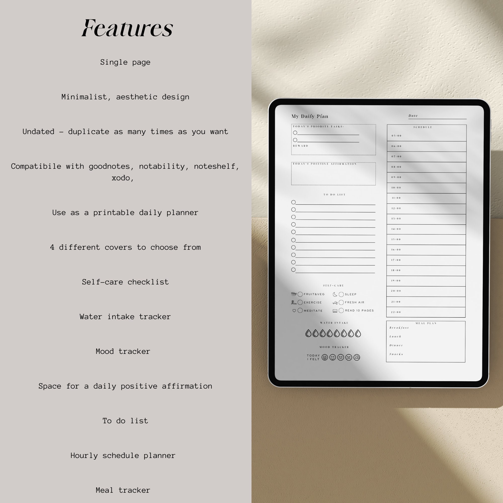 Minimalist Aesthetic Undated Digital Daily Schedule, Daily Timeblock ...