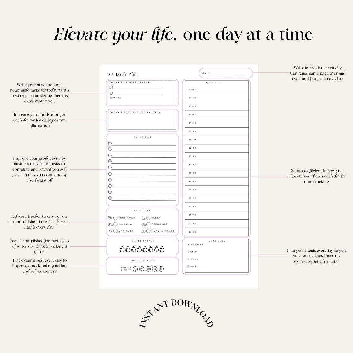 Minimalist Aesthetic Undated Digital Daily Schedule, Daily Timeblock ...
