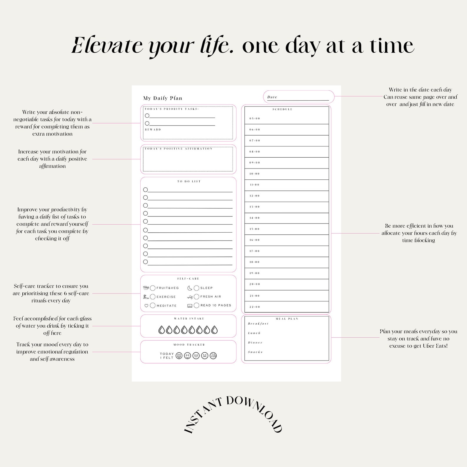 Minimalist Aesthetic Undated Digital Daily Schedule, Daily Timeblock ...