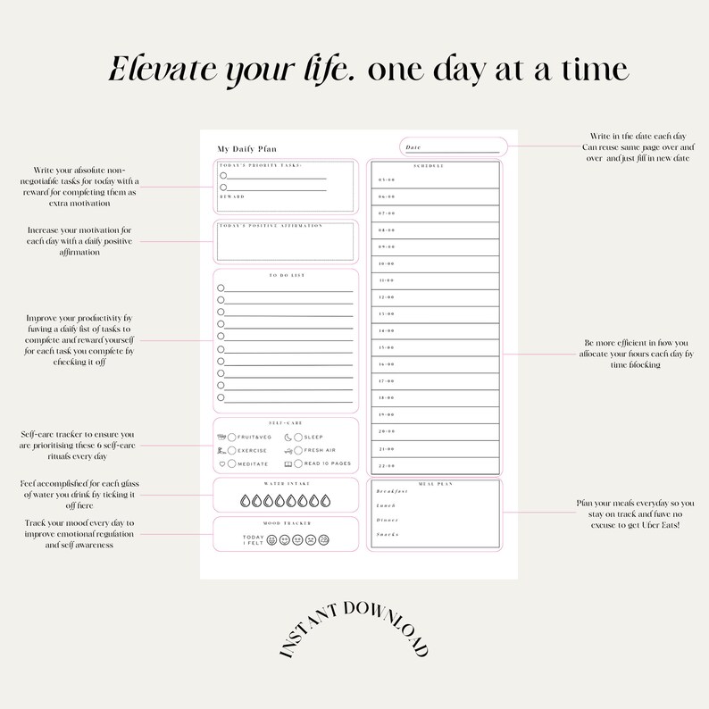 Minimalist Aesthetic Undated Digital Daily Schedule, Daily Timeblock ...