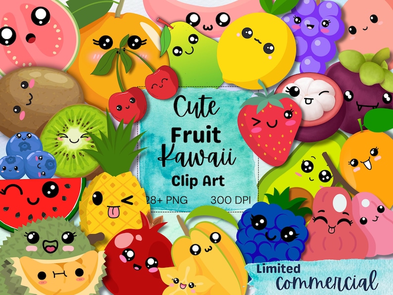 Cute Kawaii Fruit Clipart Bundle | 38+ PNG Digital Stickers With Bonus ...