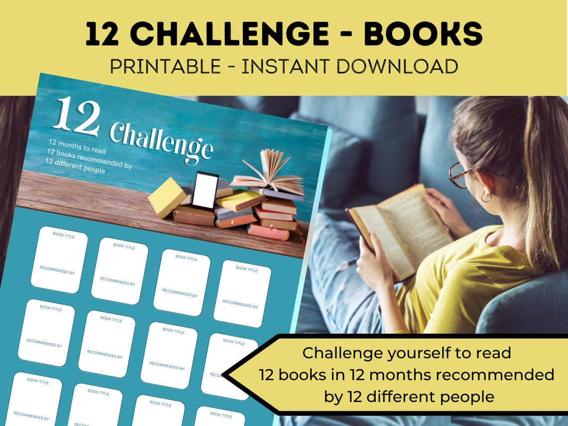12 Book Challenge Reading Challenge Digital Download Printable - Etsy