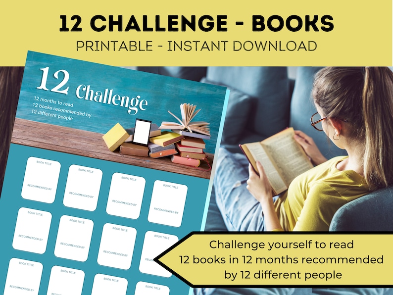 12 Book Challenge - Reading Challenge - Digital Download - Printable - Etsy