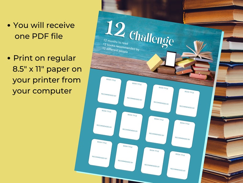12 Book Challenge Reading Challenge Digital Download Printable - Etsy