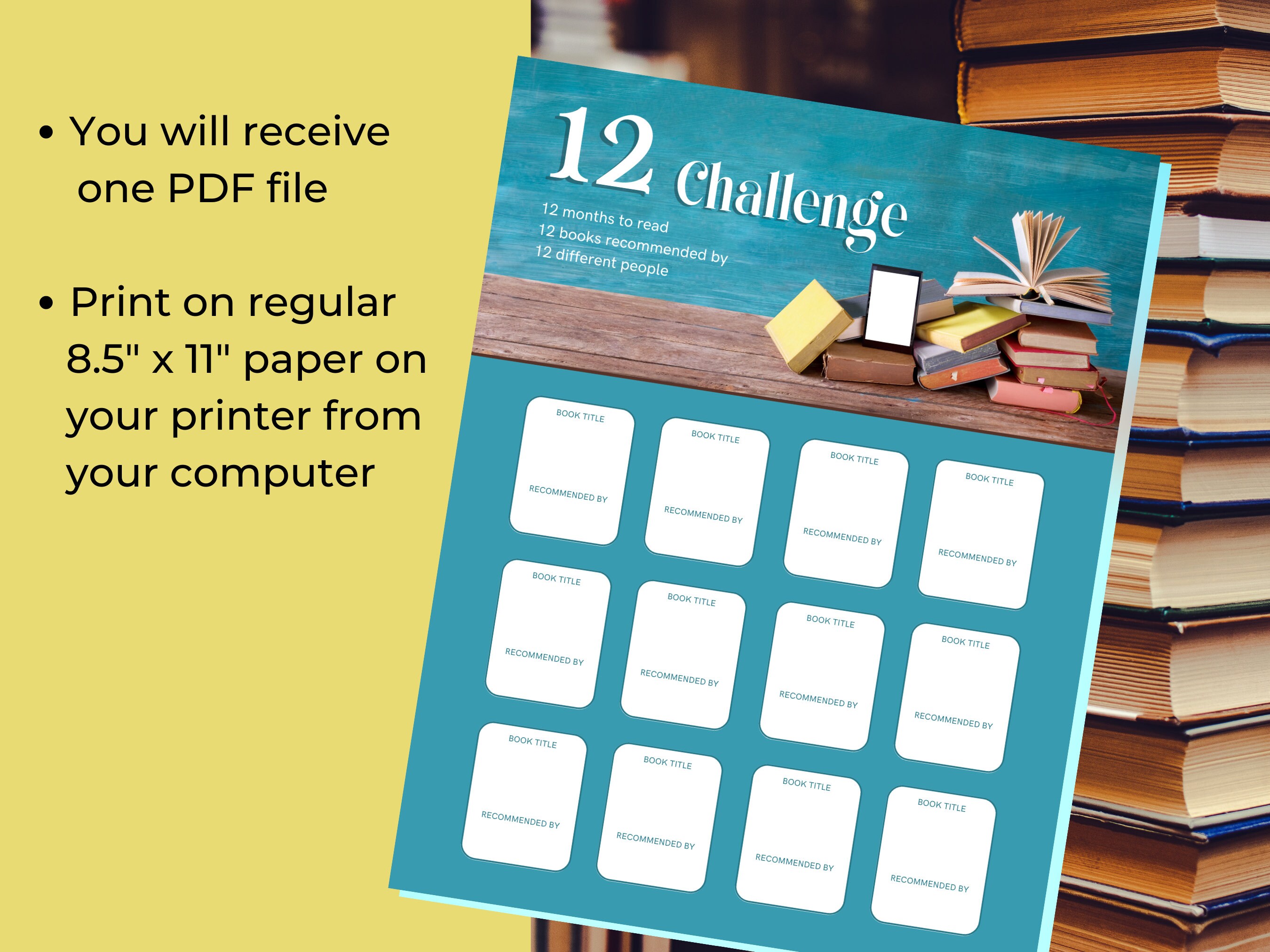 12 Book Challenge - Reading Challenge - Digital Download - Printable - Etsy