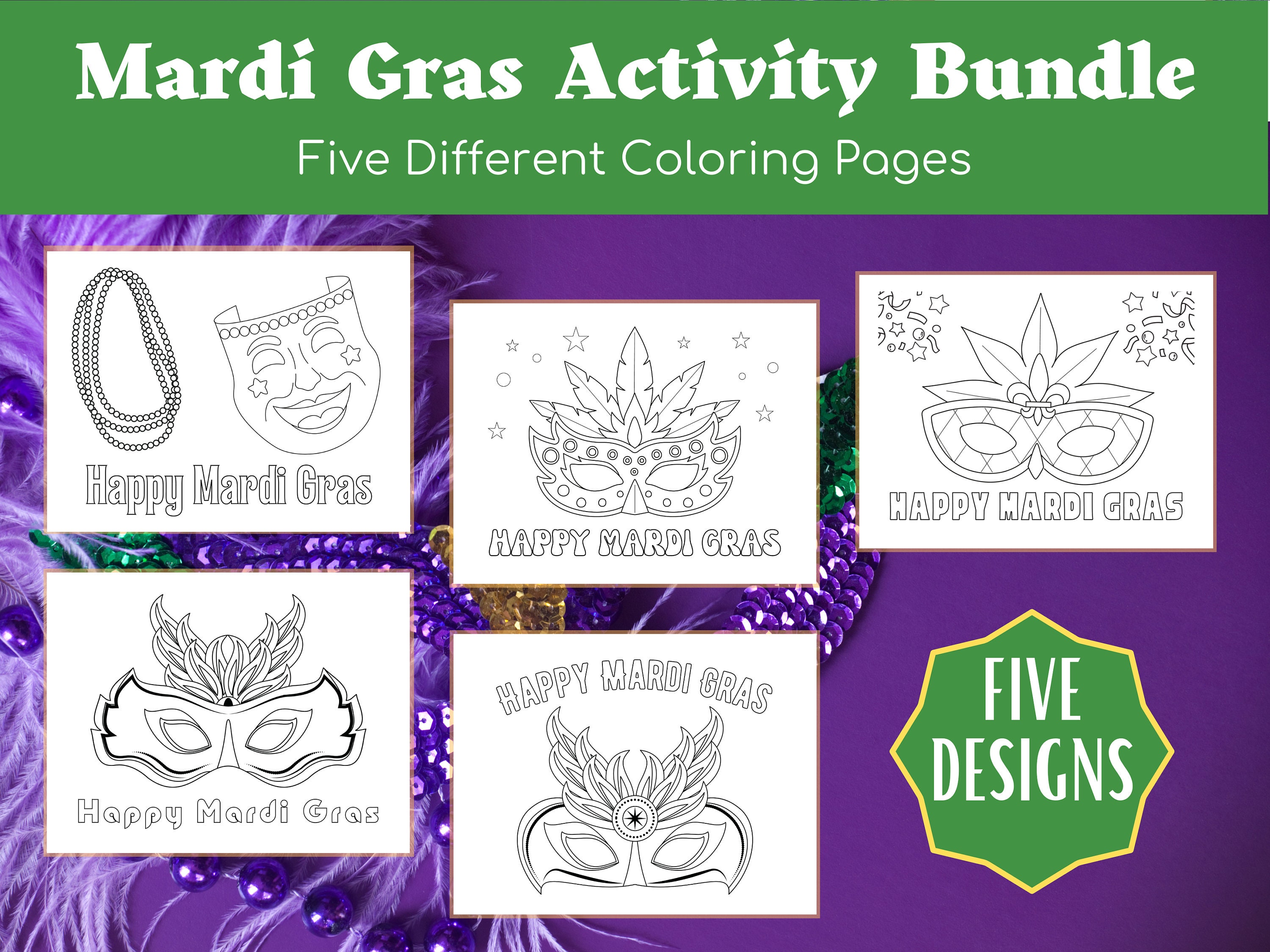 Mardi Gras Activity Bundle - Printable - Word Search - Coloring Pages ...